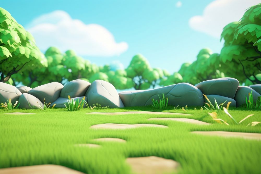 Grass landscape outdoors cartoon. AI | Free Photo Illustration - rawpixel