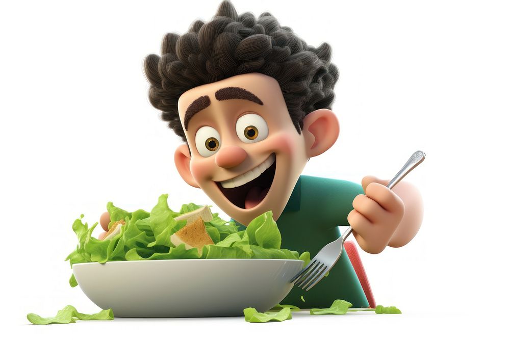 Cartoon eating salad food. | Free Photo Illustration - rawpixel