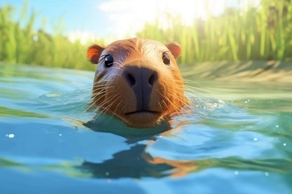 Swimming wildlife cartoon animal. | Free Photo Illustration - rawpixel