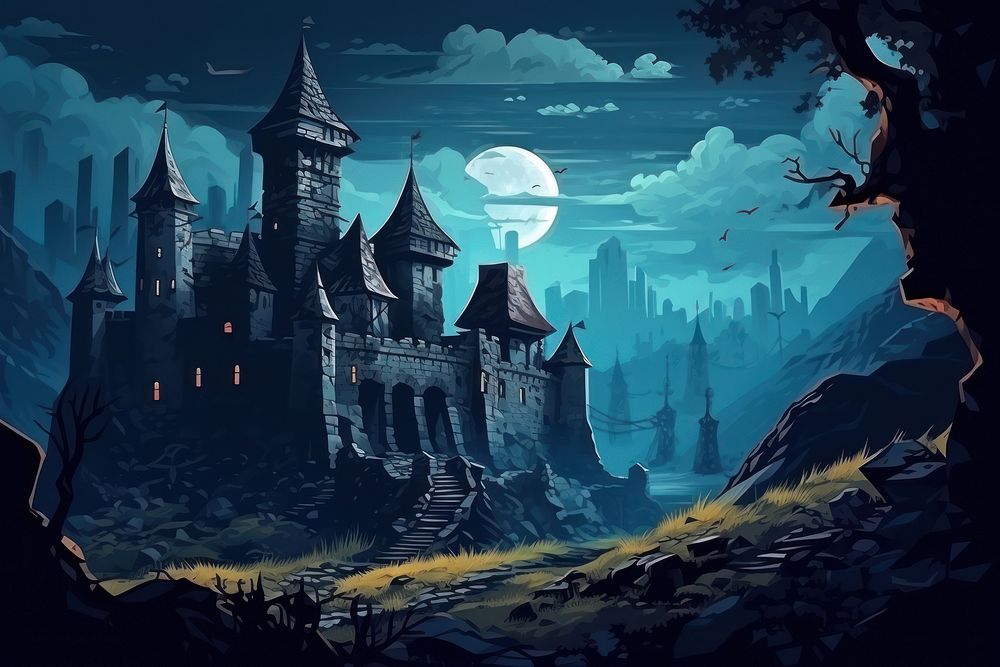 Night outdoors cartoon castle. | Free Photo Illustration - rawpixel