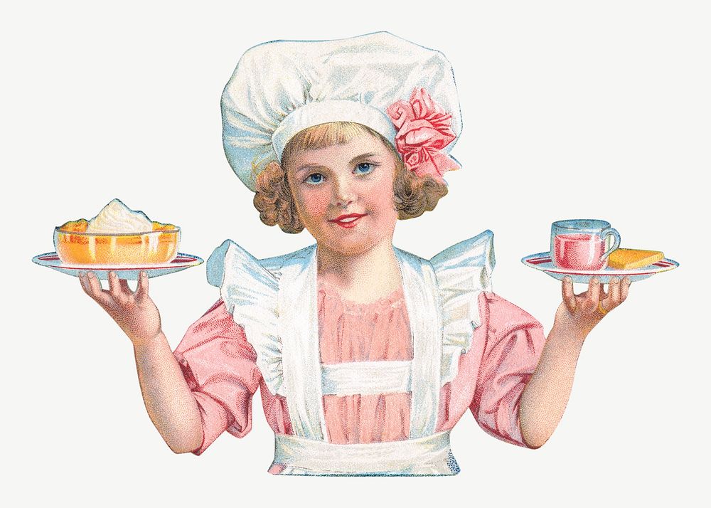 Little baker girl, vintage illustration | Free PSD Illustration - rawpixel