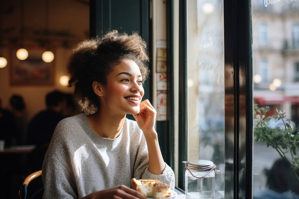 Eating sitting smile table. | Premium Photo - rawpixel