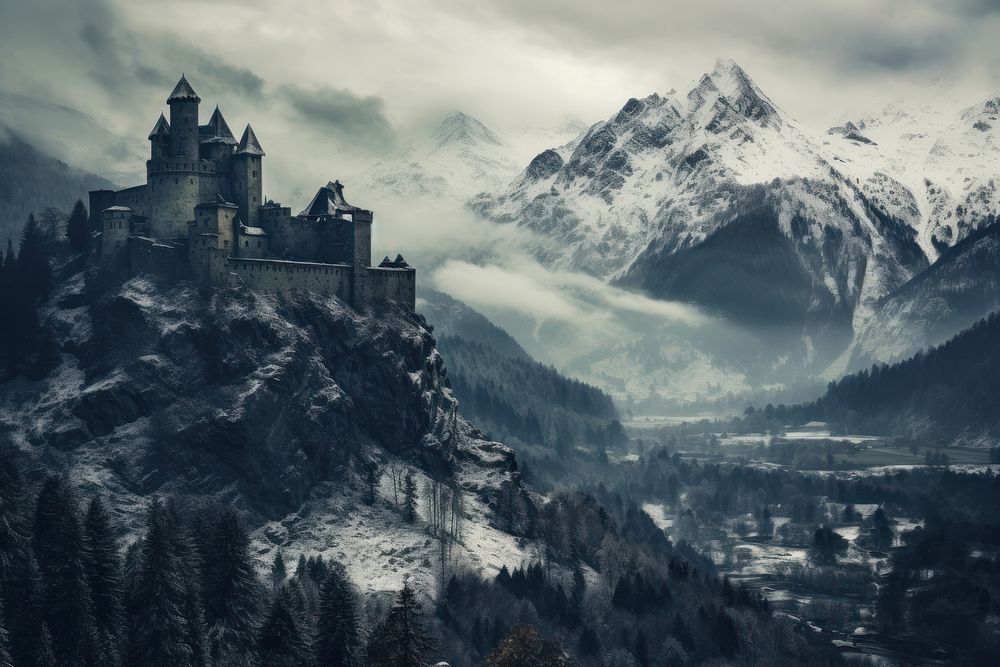 Mountain castle architecture landscape. AI | Premium Photo - rawpixel