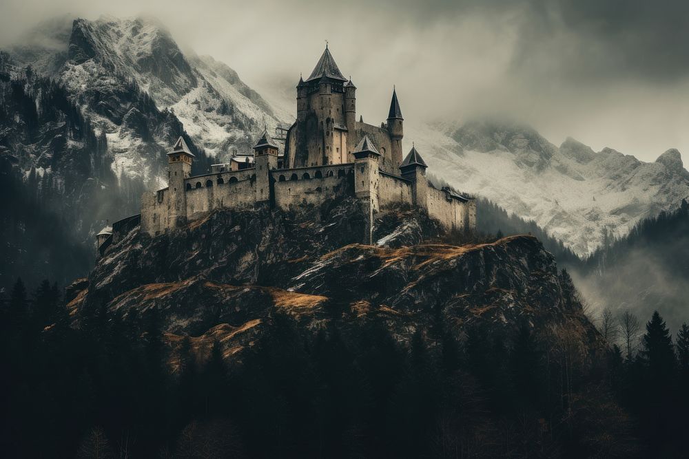 Mountain castle architecture landscape. AI | Free Photo - rawpixel