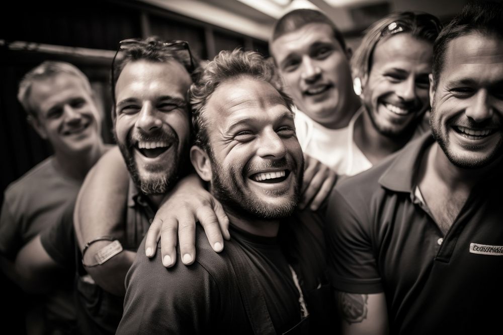 Laughing adult men togetherness. AI | Free Photo - rawpixel