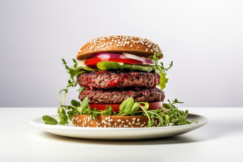 Sesame burger plate food. | Premium Photo - rawpixel