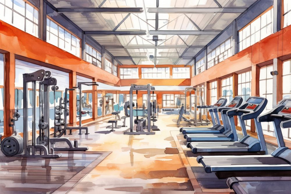 Gym architecture treadmill building. AI | Free Photo - rawpixel