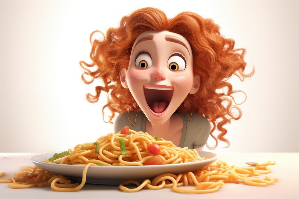 Spaghetti carbonara cartoon eating. AI | Free Photo Illustration - rawpixel