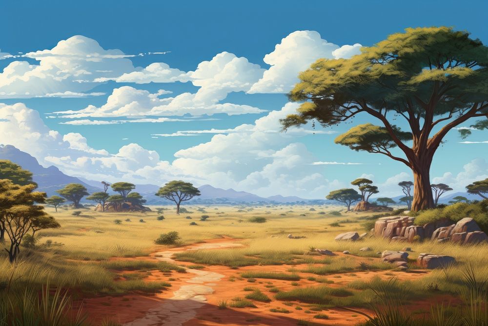 Savanna landscape outdoors scenery. | Free Photo Illustration - rawpixel