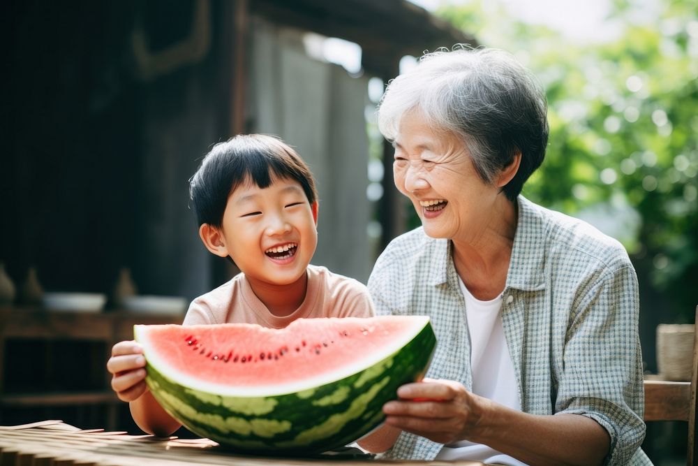 Laughing eating adult melon. | Free Photo - rawpixel