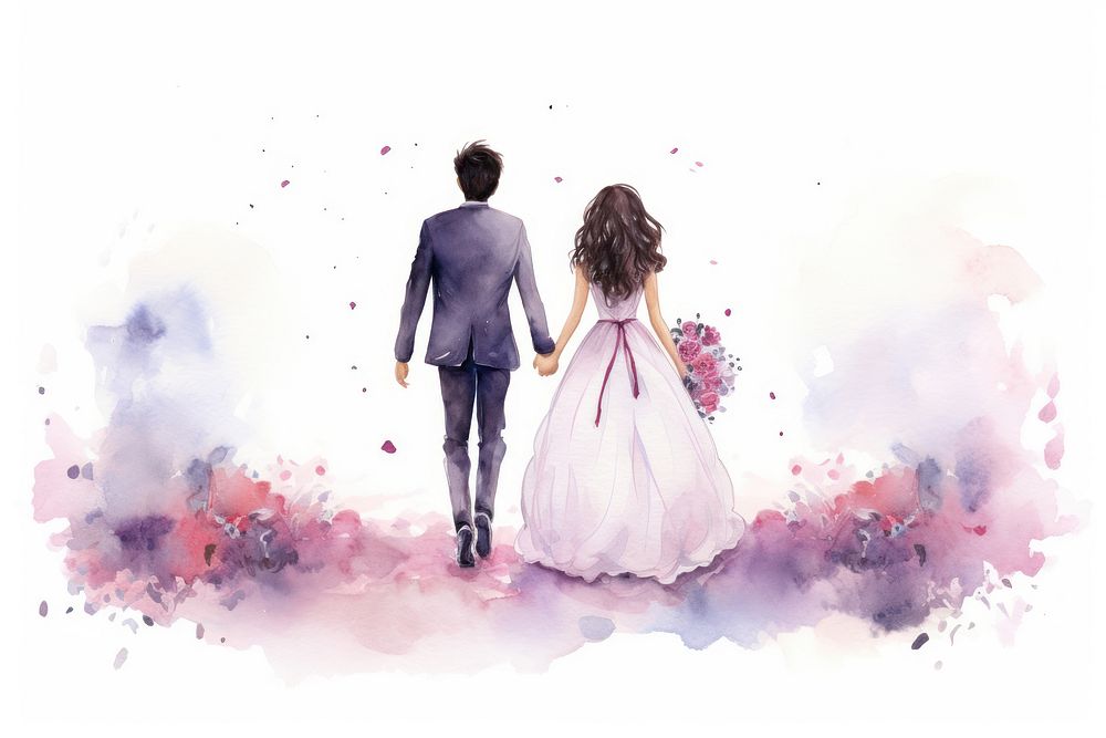 Fashion wedding walking cartoon. AI | Free Photo - rawpixel