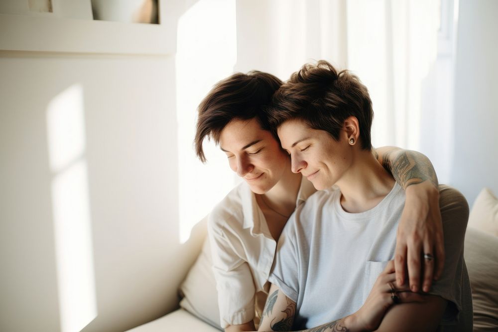 Portrait smiling hugging contemplation. AI | Free Photo - rawpixel