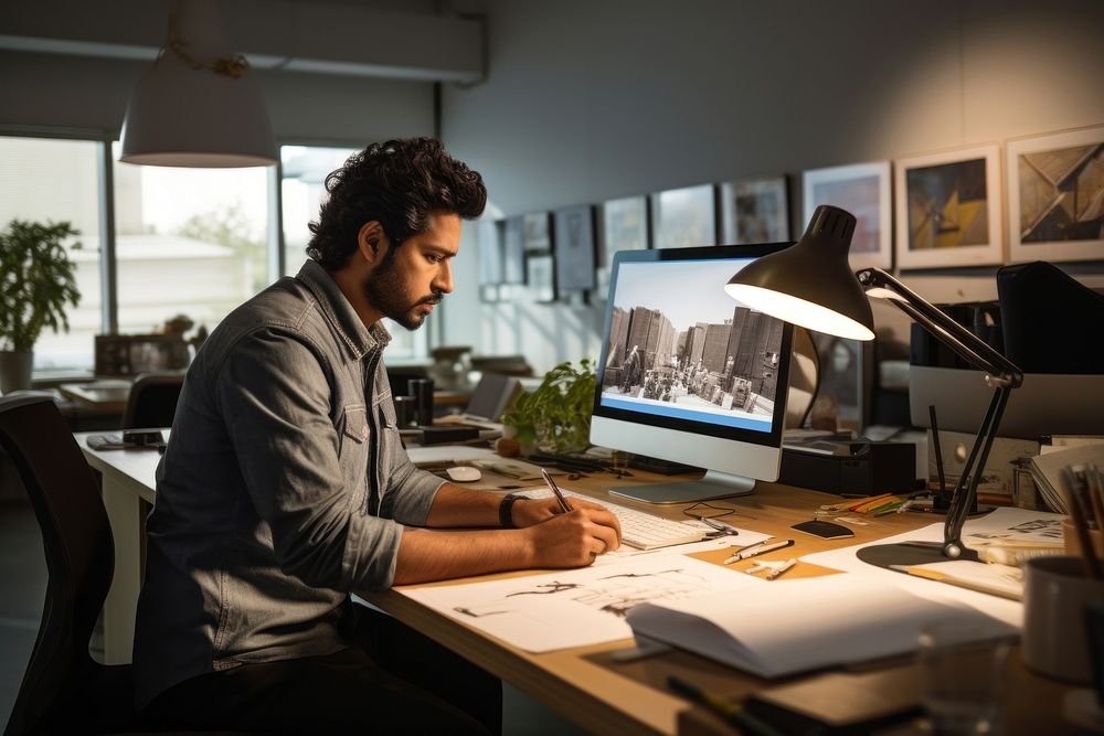 Desk furniture computer working. AI | Free Photo - rawpixel