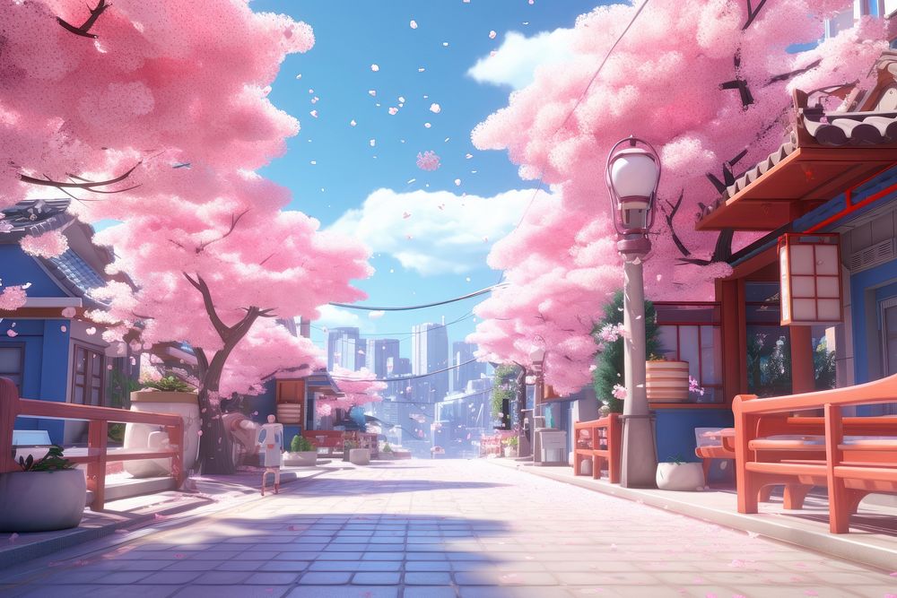 Sakura outdoors architecture building. | Premium Photo Illustration ...