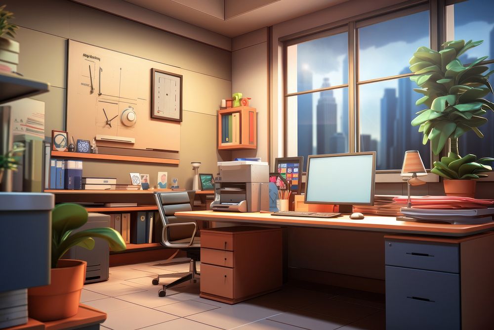 Office furniture computer indoors. AI | Free Photo Illustration - rawpixel