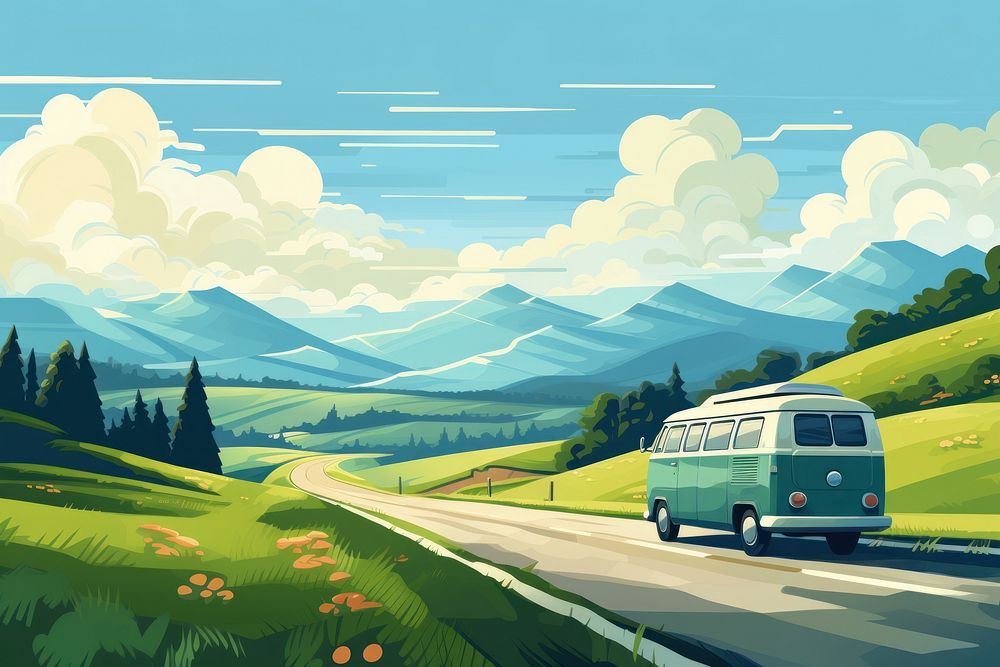Landscape van outdoors vehicle. | Free Photo Illustration - rawpixel
