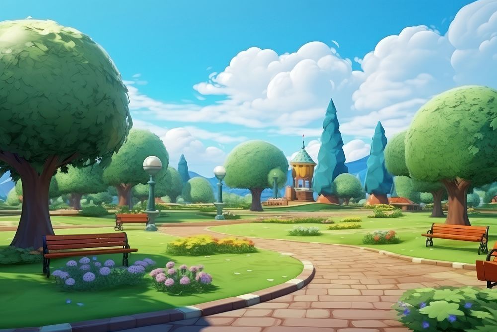 Park landscape outdoors cartoon | Free Photo Illustration - rawpixel