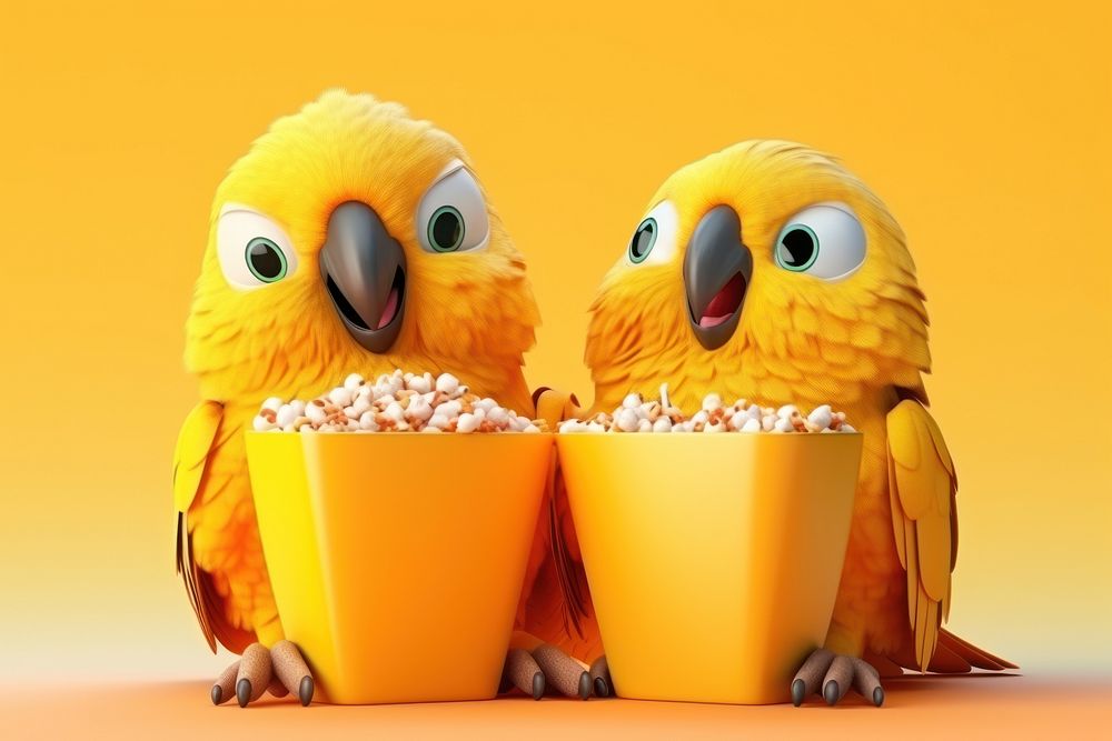 Popcorn cartoon parrot wildlife. AI | Free Photo Illustration - rawpixel
