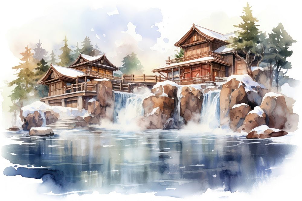Onsen architecture building outdoors. | Premium Photo Illustration ...