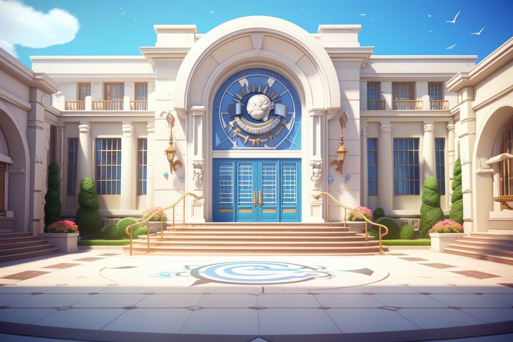 Architecture building entrance cartoon. | Free Photo Illustration ...