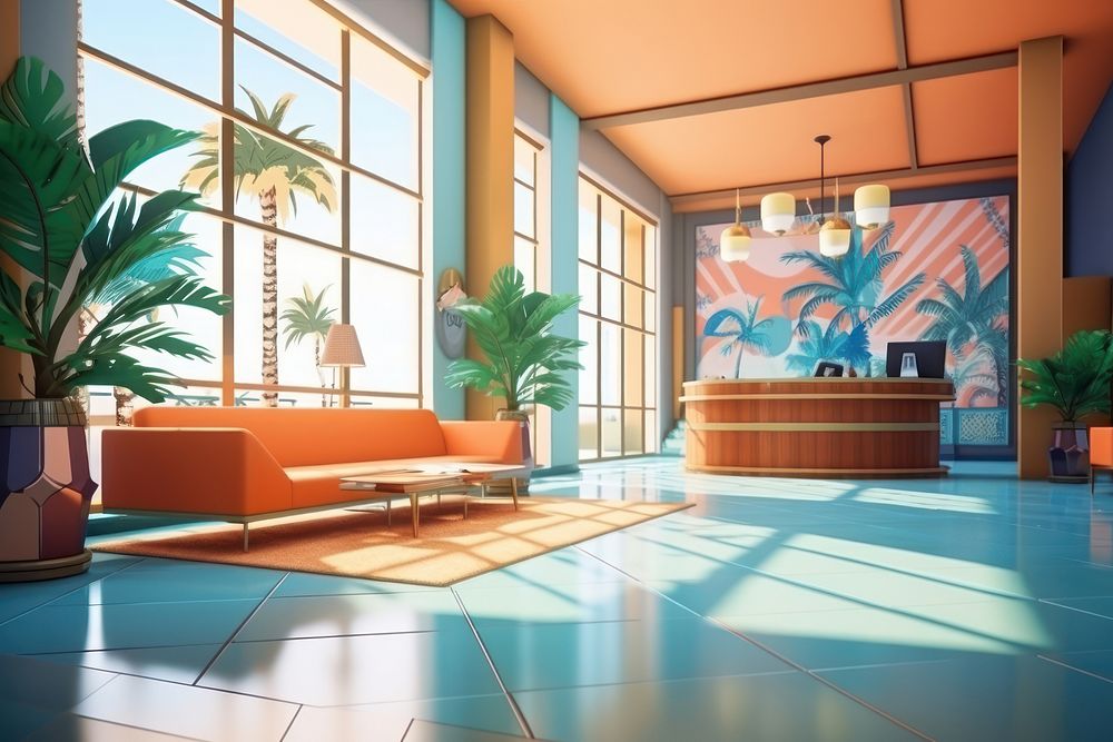 Lobby architecture furniture building | Free Photo Illustration - rawpixel