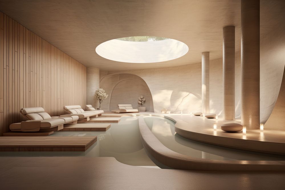 Bathtub spa architecture relaxation. AI | Free Photo - rawpixel