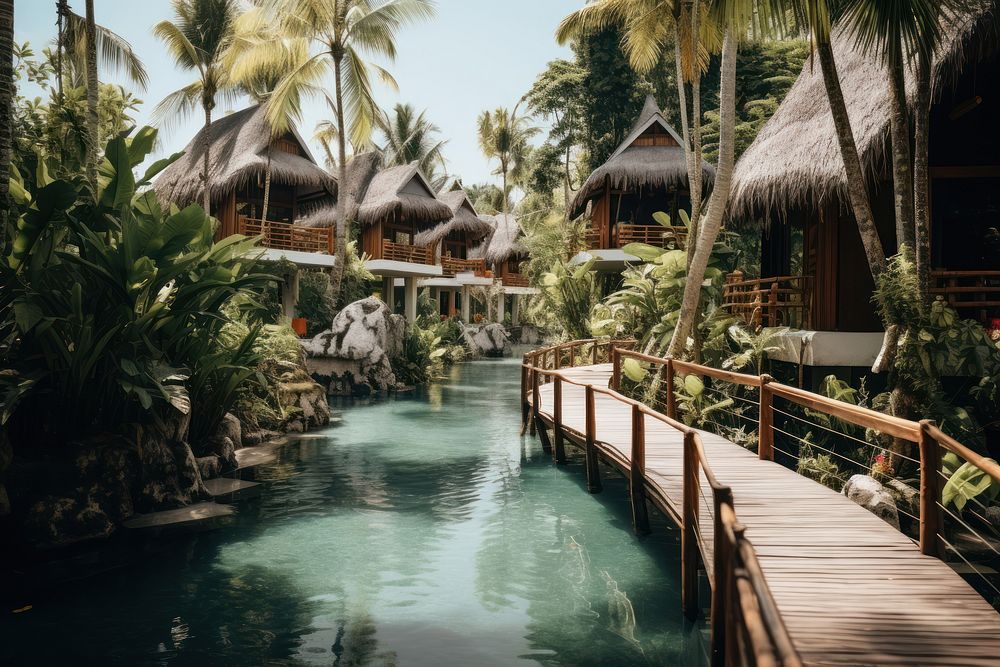 Resort architecture building outdoors. AI | Free Photo - rawpixel