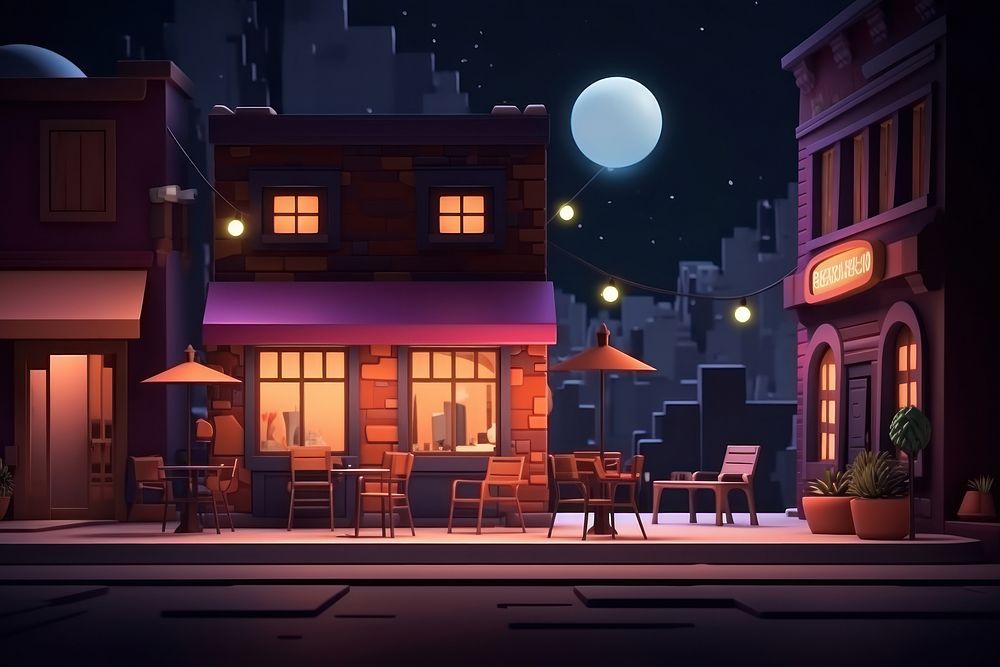 Night restaurant lighting cartoon. | Premium Photo Illustration - rawpixel