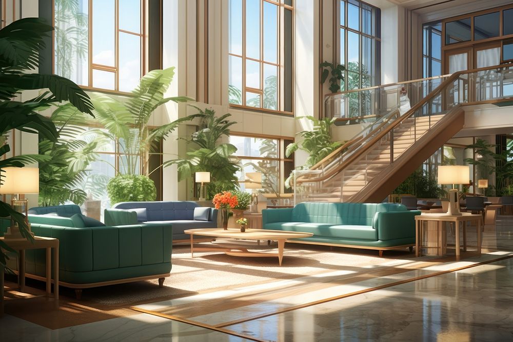 Lobby architecture furniture building. AI | Free Photo Illustration ...