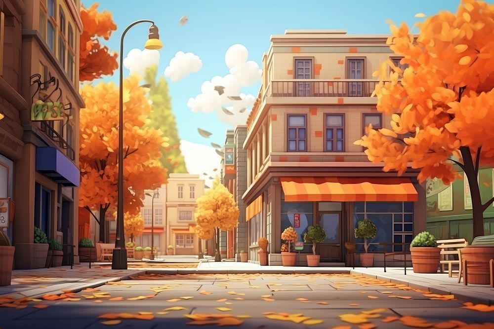 Street autumn city cartoon. AI | Premium Photo Illustration - rawpixel