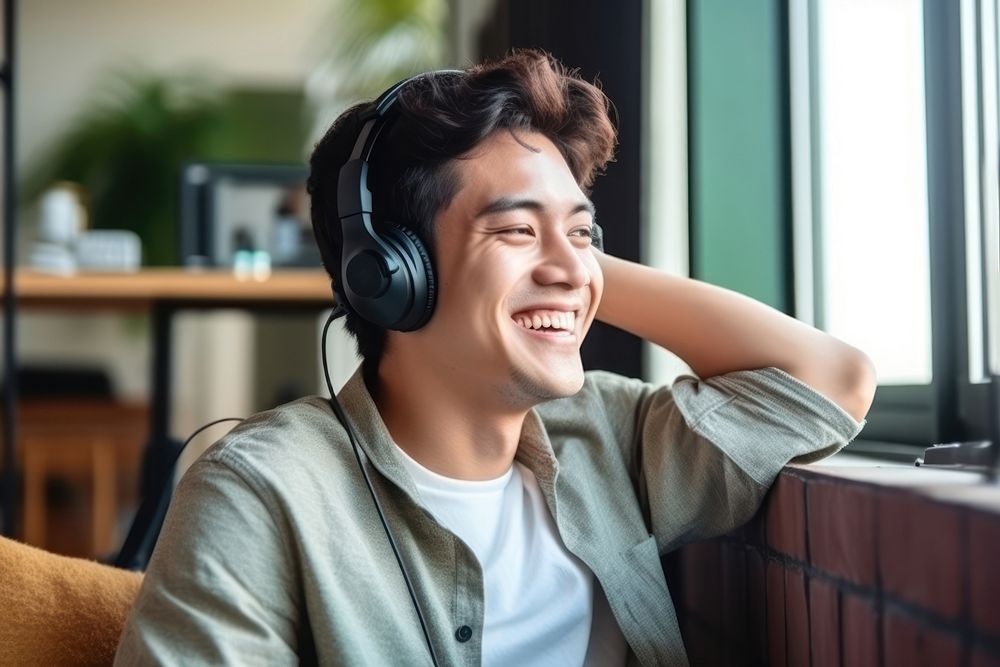Headphones technology headset smiling. AI | Free Photo - rawpixel
