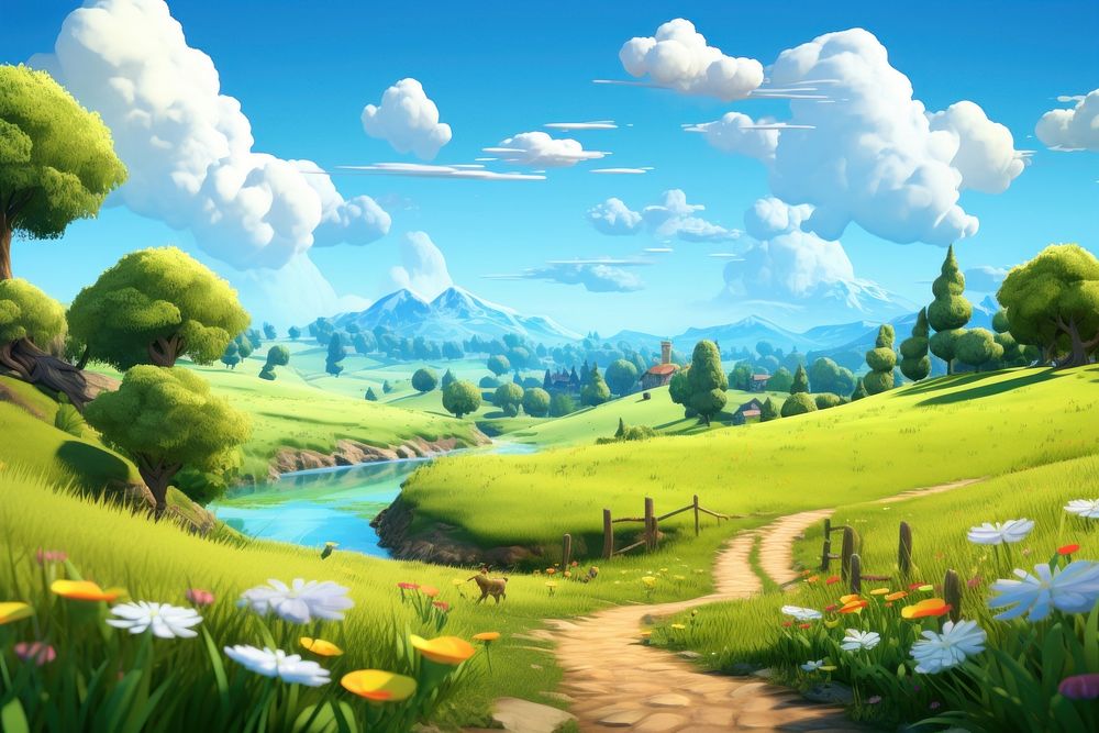 Landscape grassland outdoors cartoon | Premium Photo Illustration ...