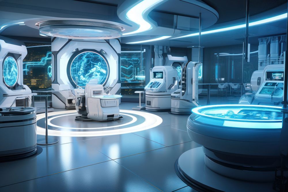 Architecture futuristic hospital illuminated. AI | Premium Photo - rawpixel