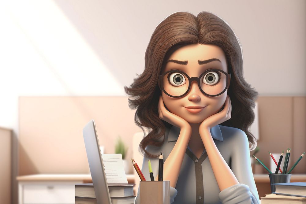 3D office worker cartoon illustration | Premium Photo Illustration ...