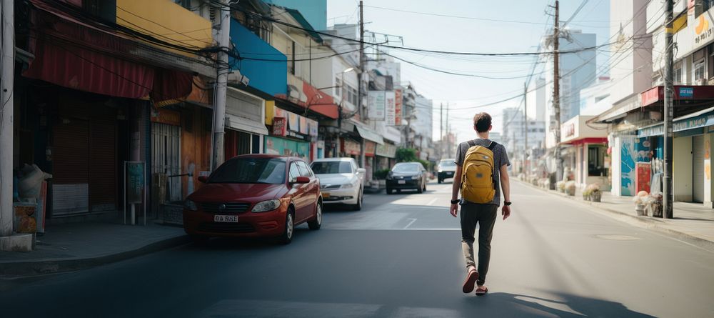 Backpacker walking street city. | Premium Photo - rawpixel
