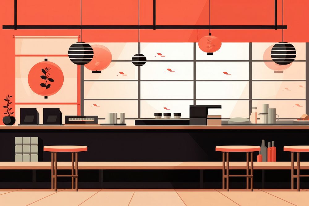 Sushi bar restaurant furniture cafeteria. | Free Photo Illustration - rawpixel