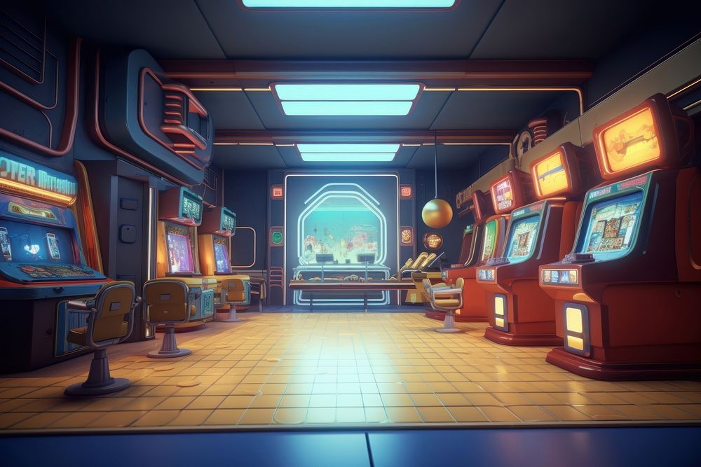 Games center cartoon architecture illuminated. | Free Photo ...