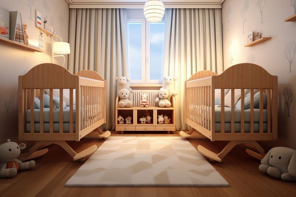 Cozy nursery twins crib room. | Premium Photo - rawpixel