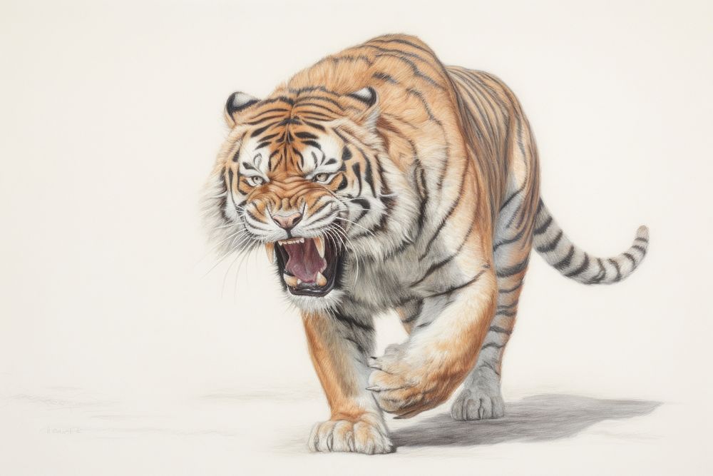 Tiger fighting wildlife drawing animal. | Premium Photo Illustration ...