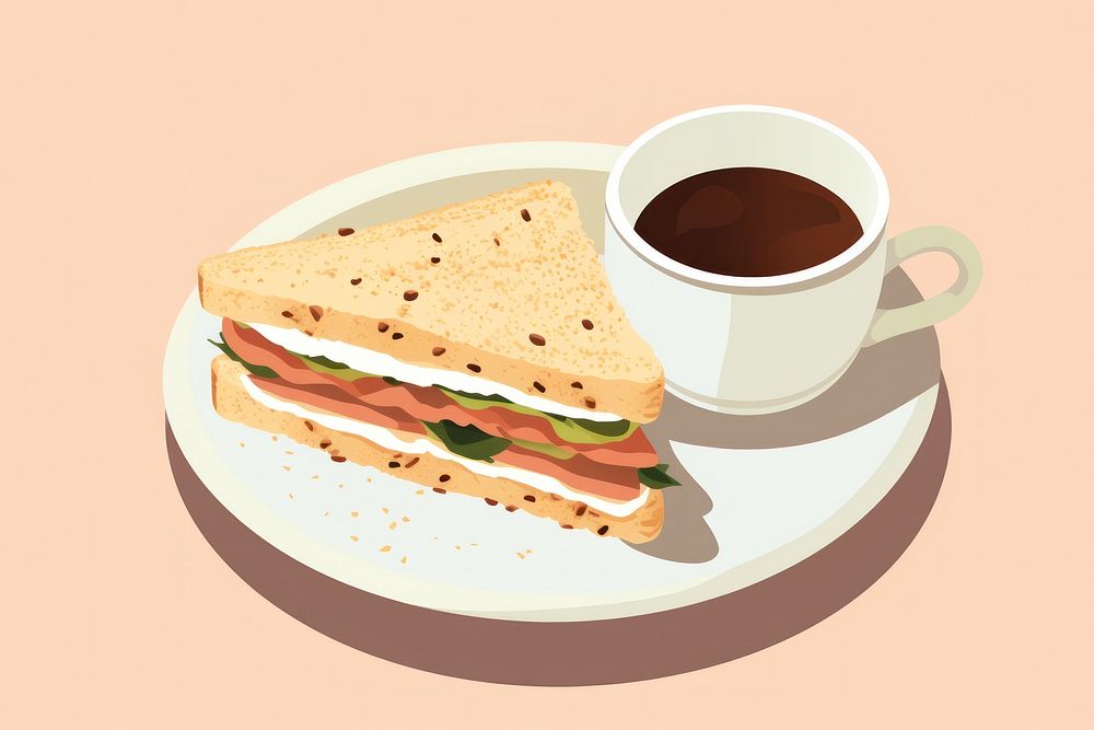 Breakfast sandwich drink food. | Free Photo Illustration - rawpixel