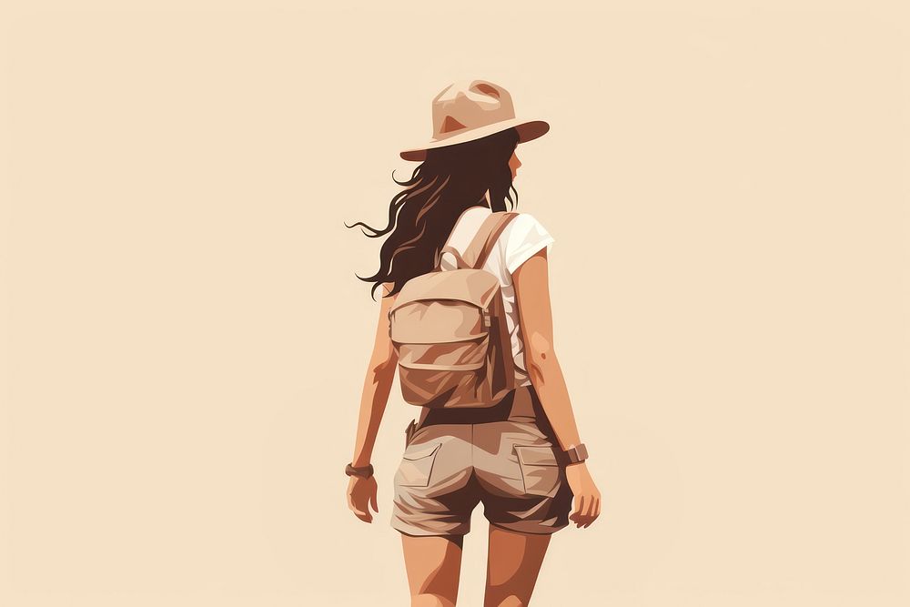 Female adventurer backpack shorts bag. | Free Photo Illustration - rawpixel
