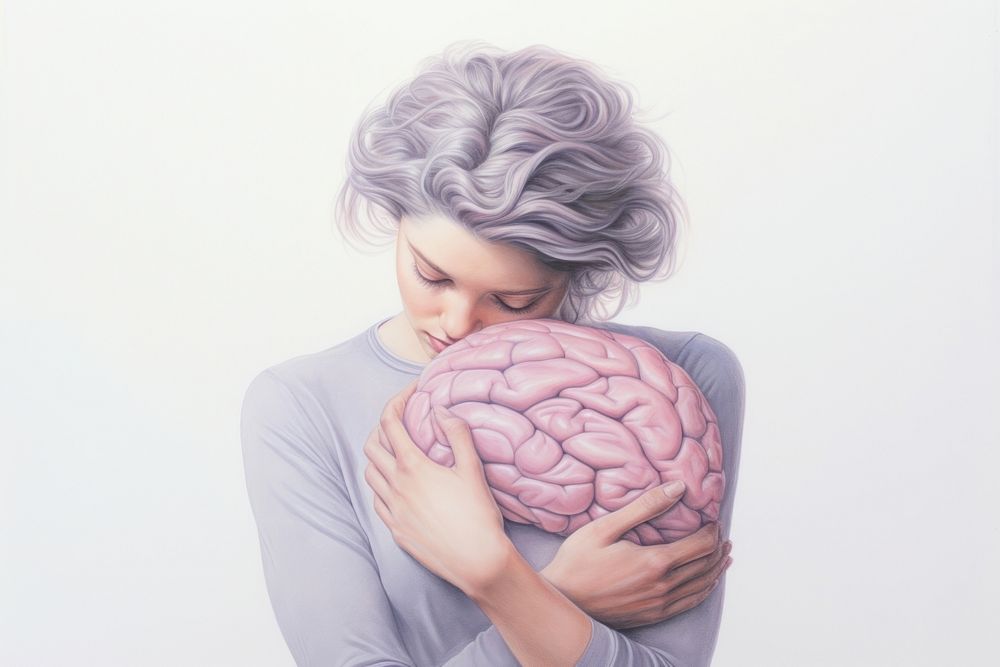 Female hug brain drawing portrait | Premium Photo Illustration - rawpixel