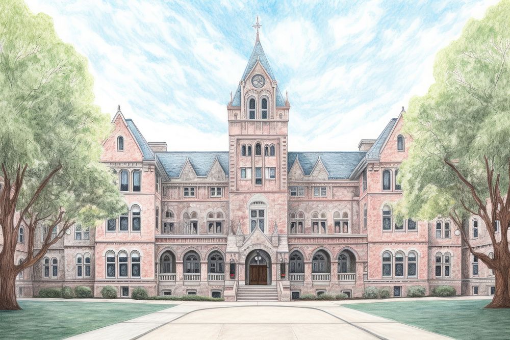 College hall architecture building tower. | Premium Photo Illustration ...
