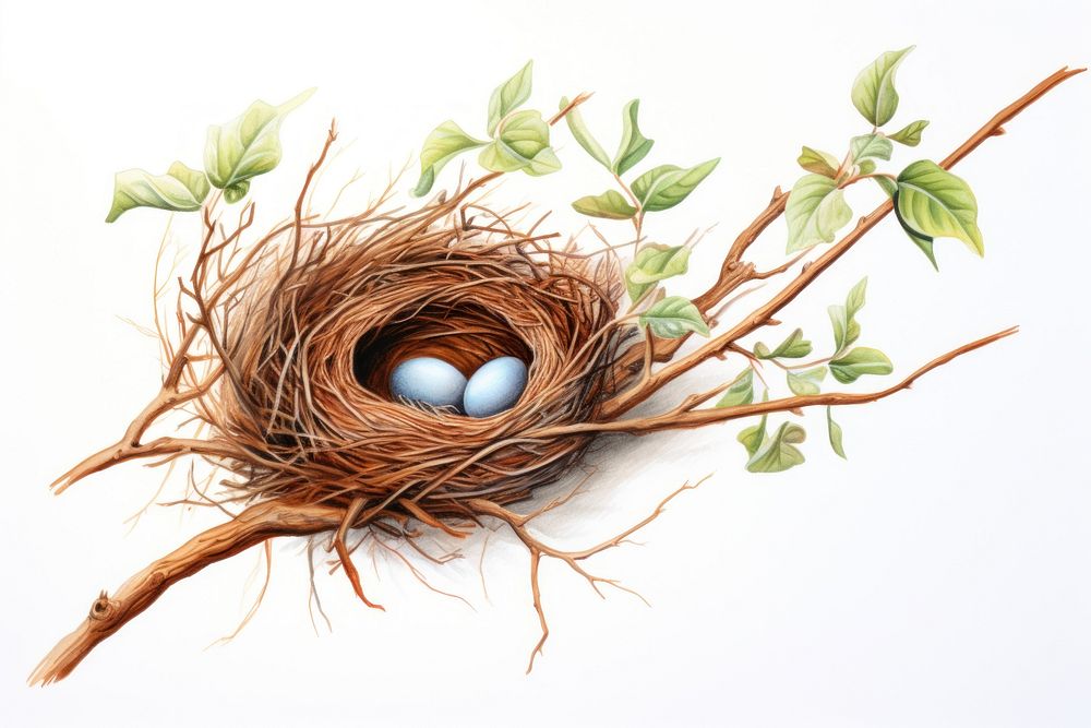 Tree branch nest drawing plant | Free Photo Illustration - rawpixel