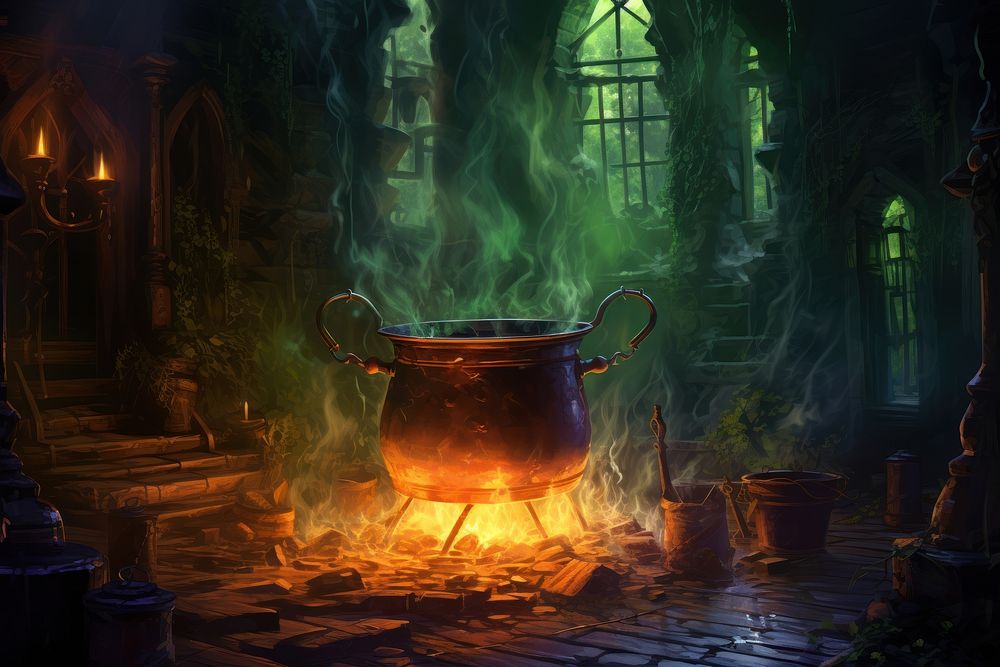 Witch boiling cauldron fireplace architecture | Premium Photo ...