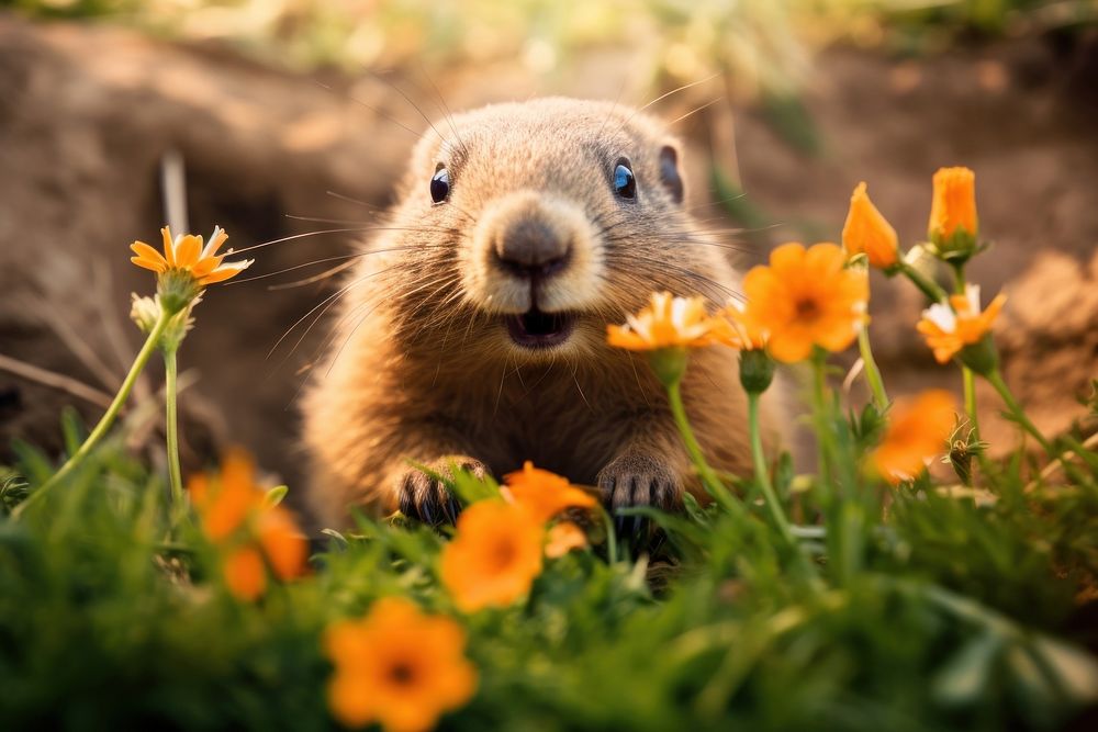 Groundhog Cutely Emerges flower animal | Free Photo - rawpixel