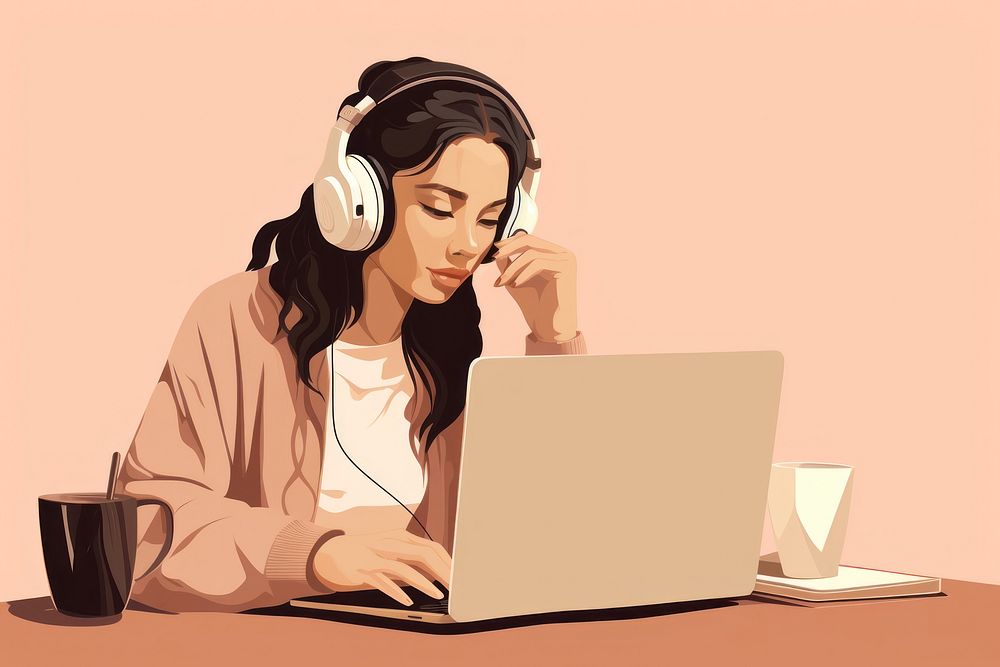 Computer laptop headphones working. AI | Free Photo Illustration - rawpixel