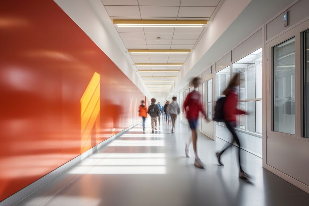 Pupils running corridor architecture building. | Free Photo - rawpixel