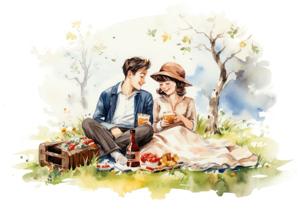 Couple picnic togetherness friendship relaxation. | Free Photo Illustration - rawpixel