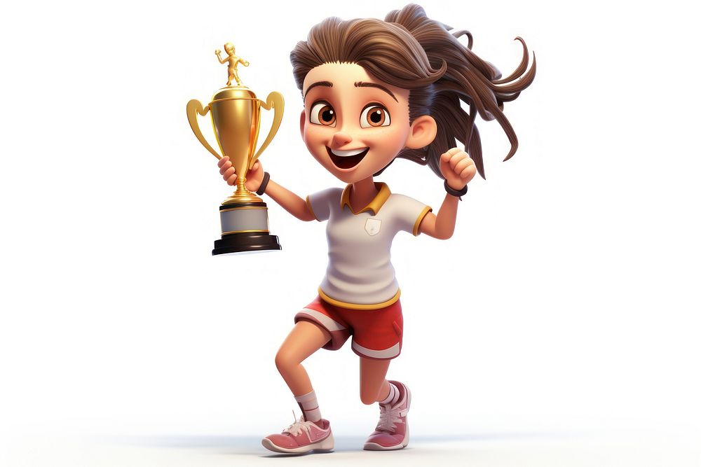 Girl winning trophy 3d cartoon | Free Photo Illustration - rawpixel